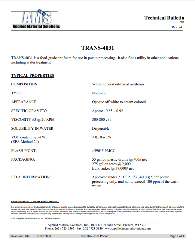 Technical Bulletins TRANS-4031 TY | Applied Material Solutions